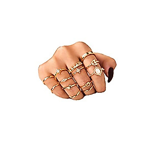 Sither 13 Pcs Women Rings Set Knuckle Rings Gold Bohemian Rings Vintage Gem Crystal Rings Joint Knot Ring Sets for Teens Party Daily Fesvital Jewelry Gift(style3)