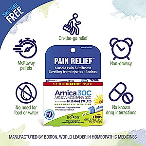 Boiron Arnica Montana 30C Homeopathic Medicine for Relief from Muscle Pain, Muscle Stiffness, Swelling from Injury, and Discoloration from Bruises - 3 Count (240 Pellets)