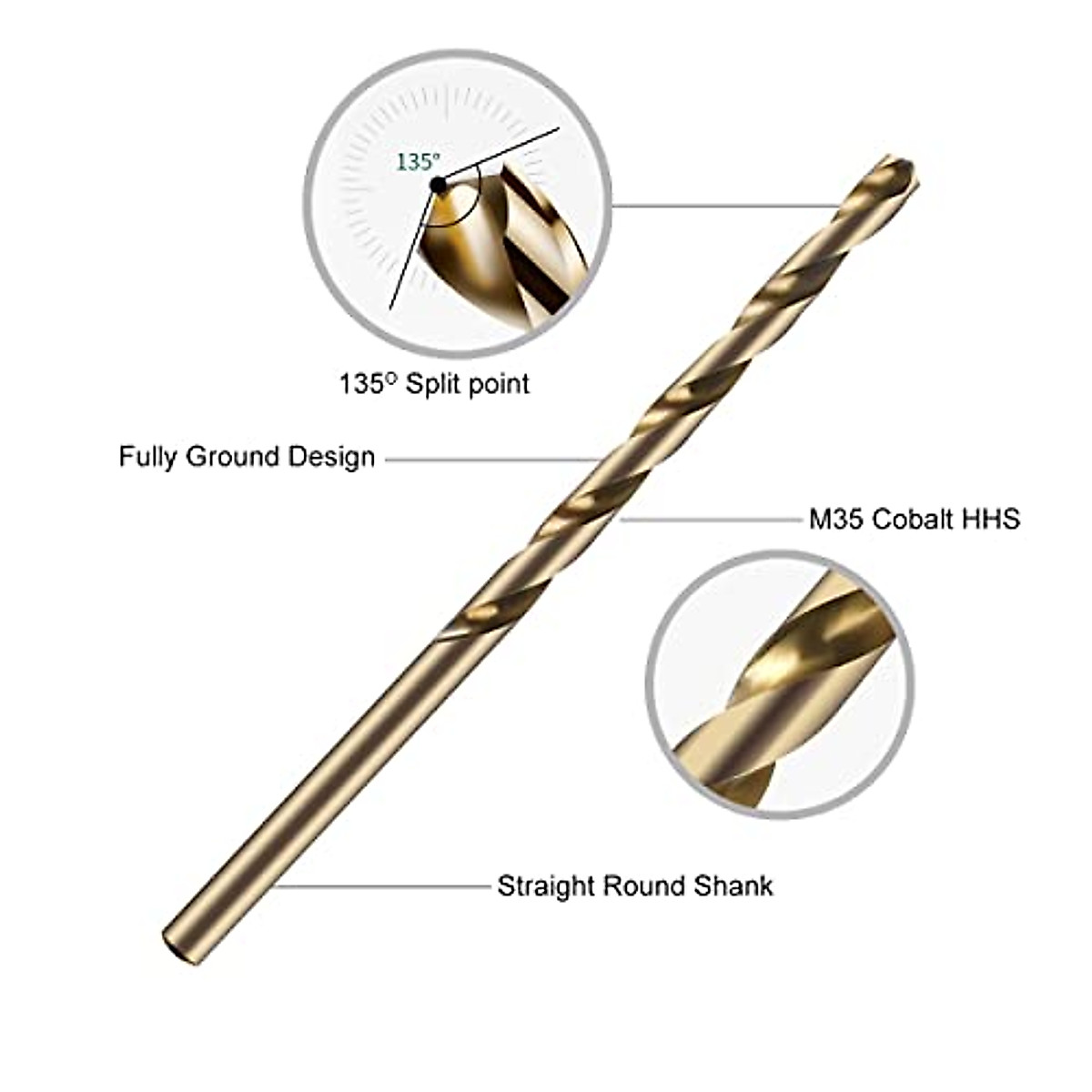 NewShark 9/64" Cobalt Drill Bits, 10 Pack of M35 HSS Metal Drill Bit Set for Hard Metal, Stainless Steel, Cast Iron,Cobalt Drill Bits with Storage Case