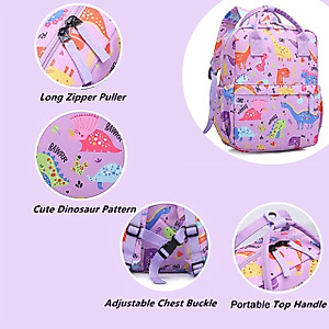THE Crafts Cute Toddler Preschool Backpack Dinosaur Unicorn School Book Bag for Girls, Boys, Kids, Kindergarten Nursery Travel Bag with Chest Strap(Purple Dinosaur)