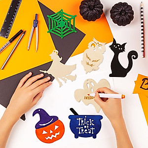 MGparty Halloween Crafts 60PCS Halloween Wooden Slices DIY Natural Wood Crafts Unfinished Predrilled Cutouts Ornaments for Kids Halloween Hanging Decorations Gifts