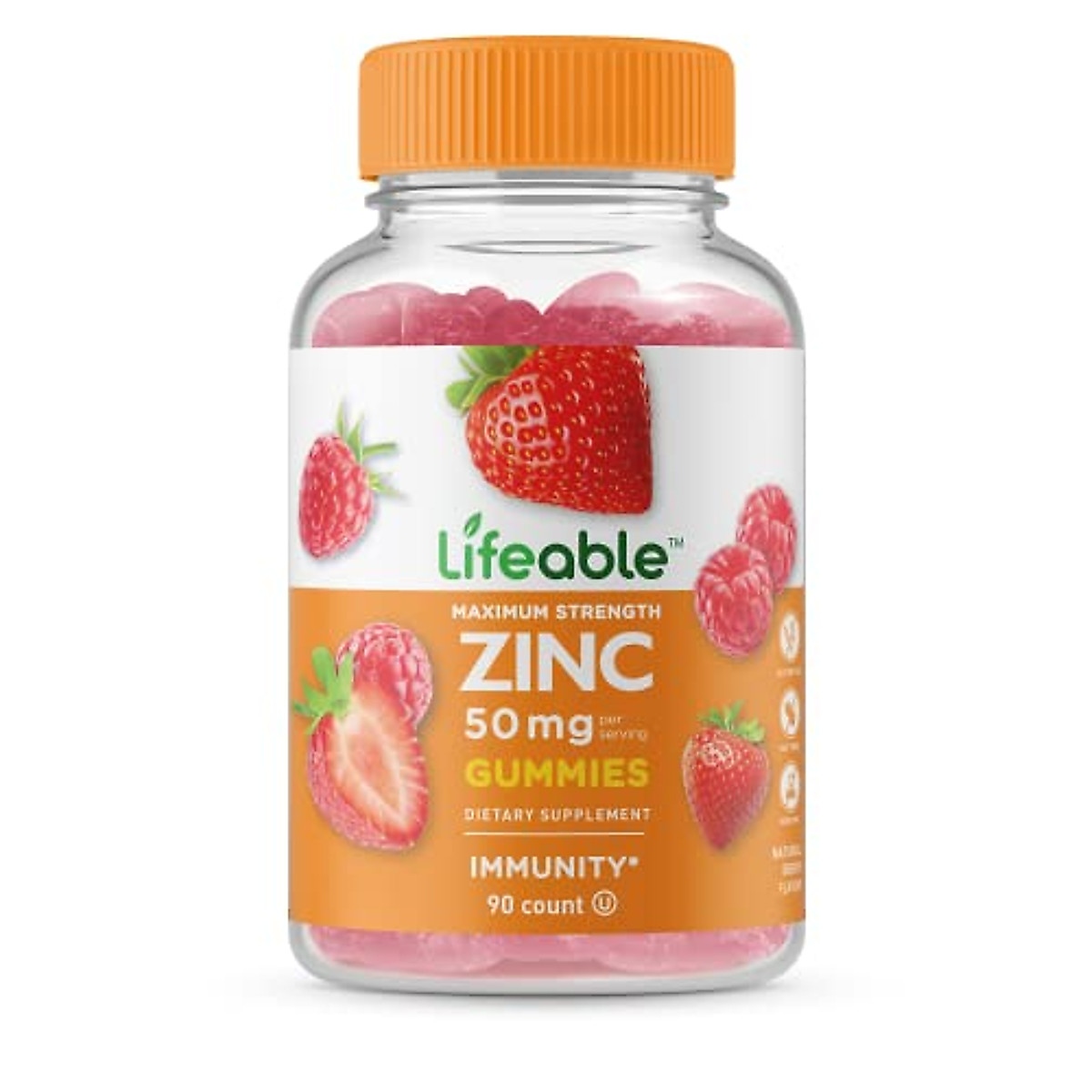 Lifeable Zinc 50mg Gummies - Great Tasting Natural Flavor Gummy Supplement - Gluten Free, Vegetarian, GMO-Free, Chewable Vitamins - for Healthy Immune Support - for Adults, Man, Women - 90 Gummies