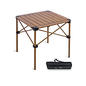 iClimb Lightweight Stable Alu. Folding Square Table Roll Up Top with Carry Bag for Camping Picnic Backyards BBQ Camp Kitchen (Nature, M)