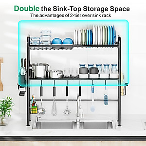 GSlife Over The Sink Dish Drying Rack Stable Stainless Steel Dish Drying Rack Kitchen Organizer Dish Drainer Shelf for Kitchen Counter, Silver