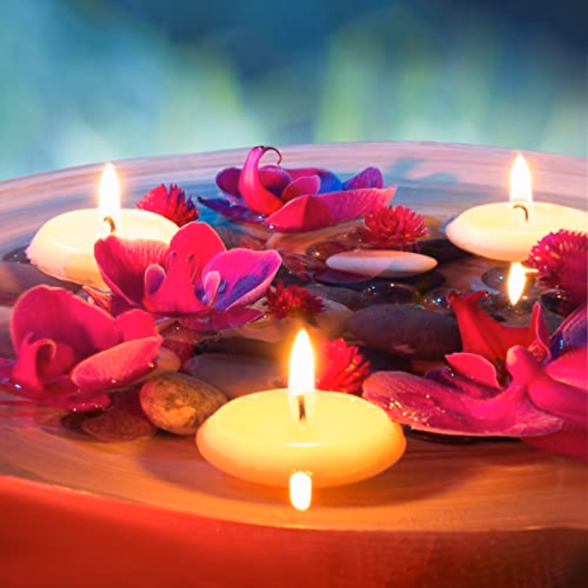 UNICY 12 Pack 3 Inch White Floating Candles, 10 Hour Unscented Dripless Tealight Candles for Cylinder Vases, Centerpieces at Wedding Party Pool Holiday - Wavy Float Candle