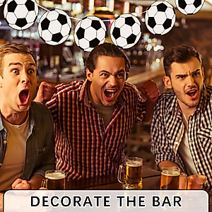 4 Pieces Soccer Party Decorations Soccer Banner Soccer Ball Garland Soccer Bunting Banners with 32 Pcs Football Pattern Decoration Cards Soccer Party Supplies for Kids Boys Soccer Fans Birthday Party