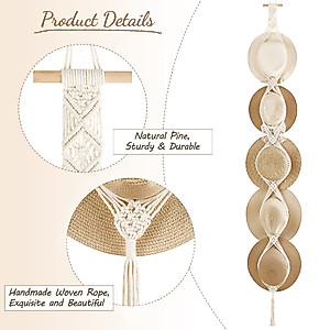 Dahey Macrame Hat Hangers Hat Rack for Wall Cowboy Hat Organizer Hanging Display Hand Weaving Bobo Hat Holder Western Decor for Wide Brim Hats Bowler Fedora Hats, 5 Hats Style