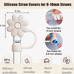 SEMATA Flower Straw Covers Toppers for Stanley Cups 30&40 Oz Tumbler with Handle Accessories 4PCS Silicone Straw Caps Reusable Straw Tips Protectors for Stanley Cup 10mm 0.4in Straws,Off White