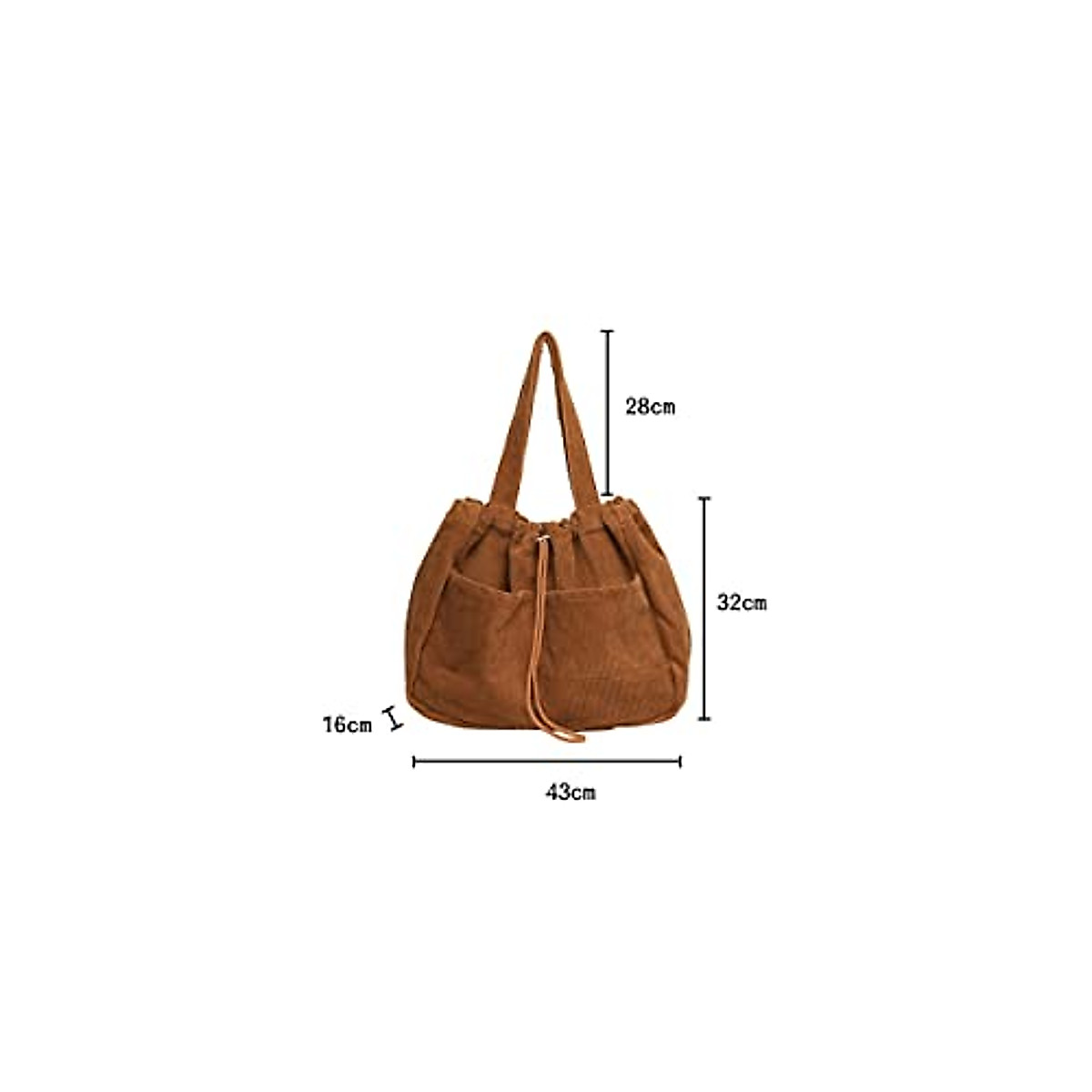 Ulisty Women Large Capacity Corduroy Drawstring Tote Bag Pockets Shoulder Bag Casual Handbag Hobo Bag Shopping Bag red