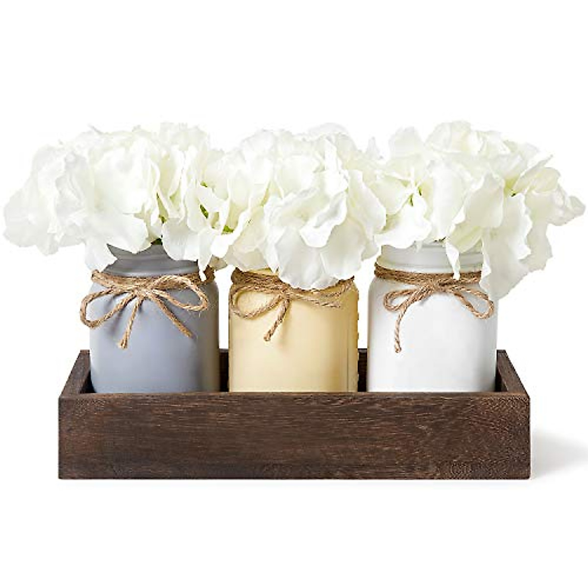 Dahey Decorative Mason Jar Centerpiece Wood Tray with Artificial Flowers Rustic Country Farmhouse Decor for Herb Plants Home Coffee Table Dining Room Living Room Kitchen Garden