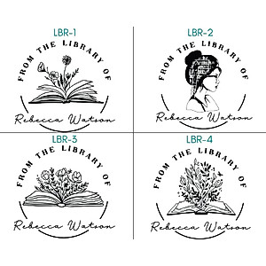 from The Library of | Ex Libris | Floral Book Stamp | Personalized Teacher Stamp | Custom Library Stamp | Monogram Self-Inking Wood Handle Stamp (Floral 2)
