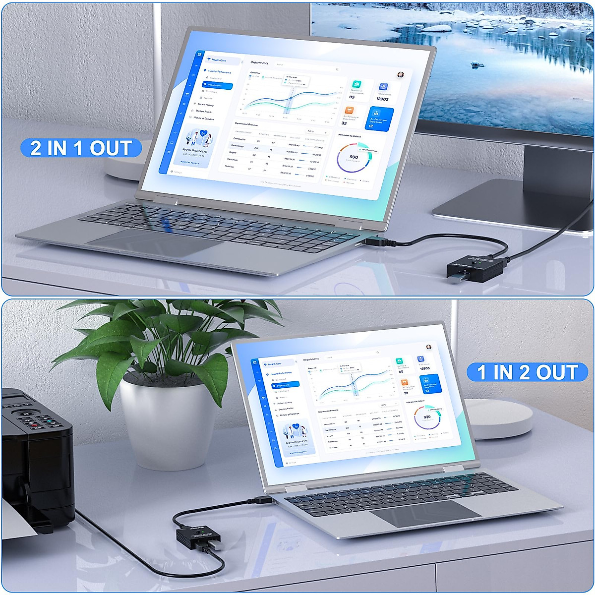 USB 3.0 Switch Selector, Bi-Directional USB Switch 2 in 1 Out / 1 in 2 Out, MLEEDA USB Switcher for 2 Computers Share Keyboard Mouse Scanner Printer