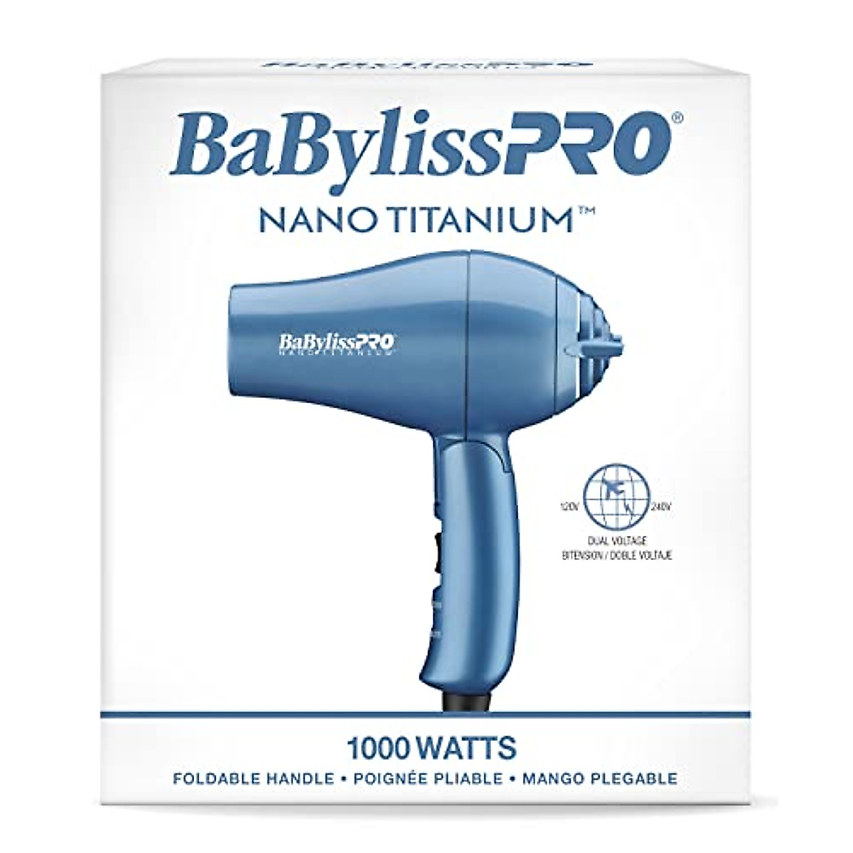 BaBylissPRO Nano Titanium Travel Dryer, Blue