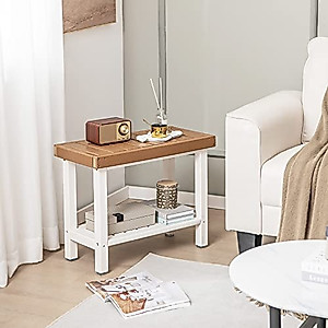 Giantex Shower Bench Stool Waterproof - HDPE Shower Seat with Storage Shelf for Shaving Legs, Non-Slip Foot Pads, Spa Bath Step Foot Rest for Bathroom Entryway Indoor Outdoor (Brown & White)