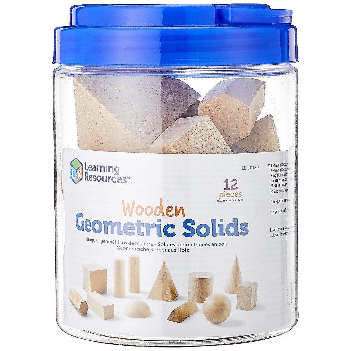 Learning Resources Geometric Solids, Wooden Shapes, Set of 12 Geometric Shapes, Ages 6+, Multi-color