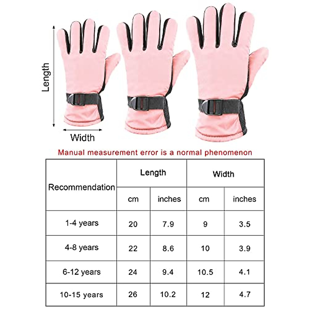 4 Pairs Winter Waterproof Snow Ski Gloves for Kids Warm Unisex Camouflage Gloves for Cold Weather Girls Boys Children (Red, Pink, Black, Black,for 6 - 12 Years Old)