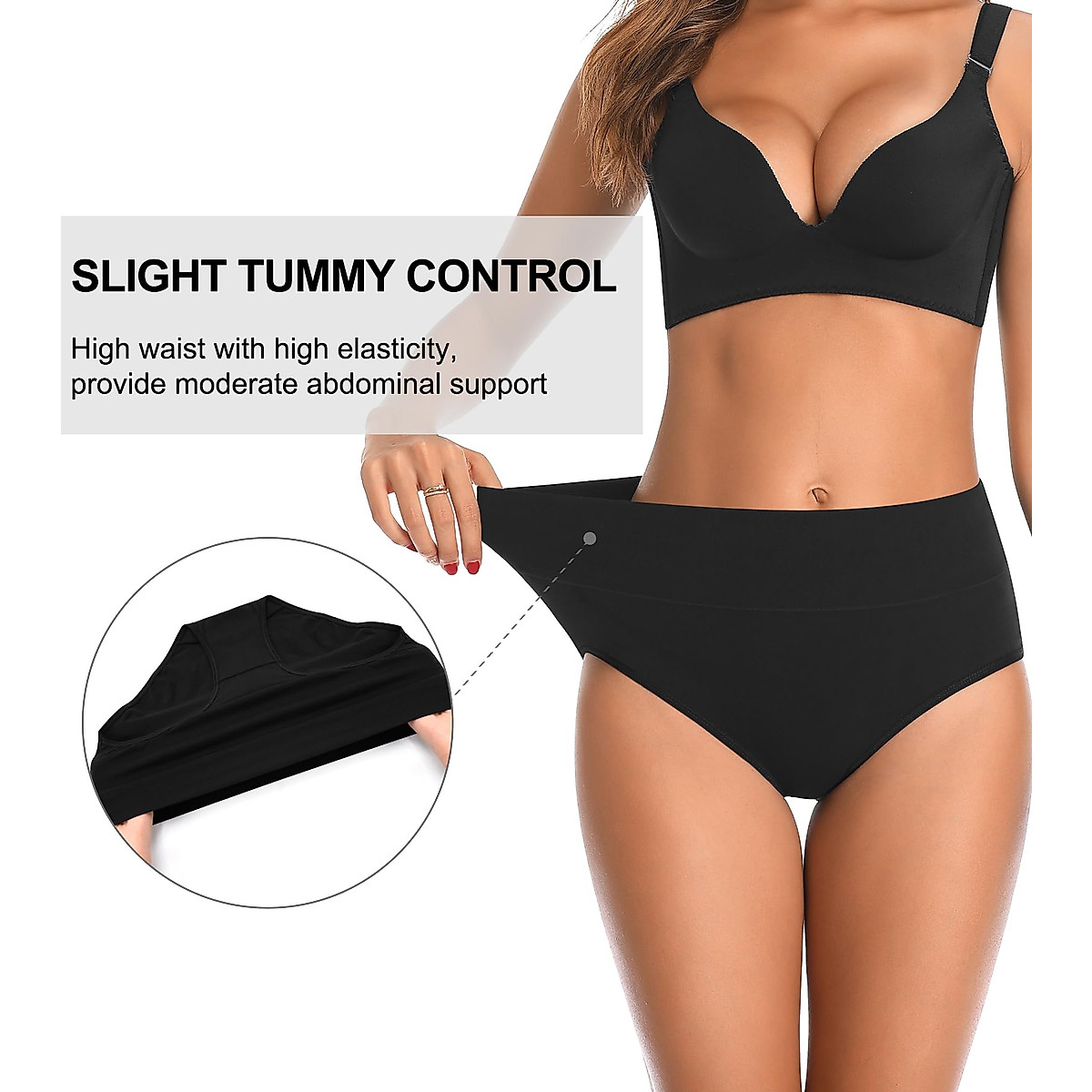 OPIBOO Cotton Womens Underwear High Waisted Tummy Control Full Coverage Postpartum Essentials Panties Stretch Comfortable Briefs Black M