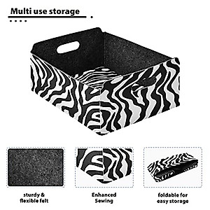 Kigai Collapsible Felt Storage Bins Zebra Rectangle with Handle Storage Bins Baskets Toys Storage Basket for Organizing Closet Clothes Office Books Home Decor