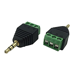 CERRXIAN 3.5mm 3 Pole Stereo Audio Video Male to 3 Screw Terminal Female Double Track Headphone Replacement Solderless Balum Converter Adapter (2-Pack)