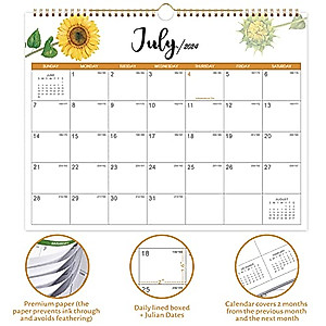 Wall Calendar 2023-2024 - 2 Yearly Wall Calendar 2023-2024, JULY 2023 - JUNE 2025, 14.8'' x 11.5'', Twin-Wire Binding, Large Blocks with Julian Dates, Perfect for Planning and Organizing Your Home and Office