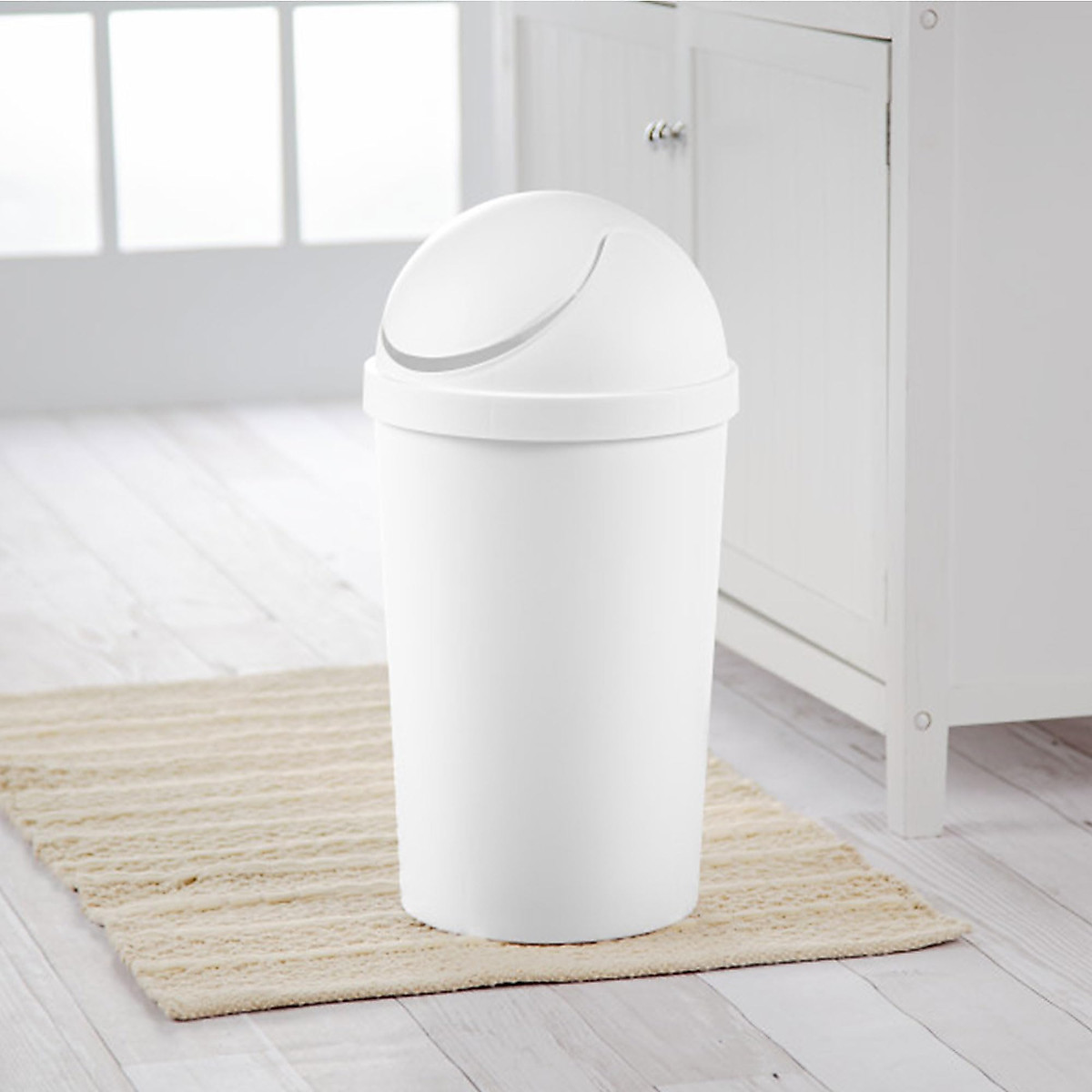 Sterilite 10838006 3 Gallon/11.4 Liter Round SwingTop Wastebasket, White, 6-Pack