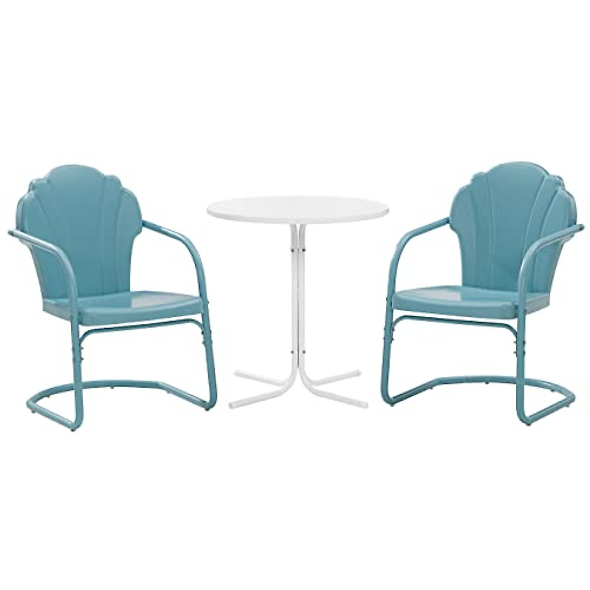 Crosley Furniture KO10010BL Tulip 3-Piece Outdoor Metal Bistro Set, Pastel Blue Satin