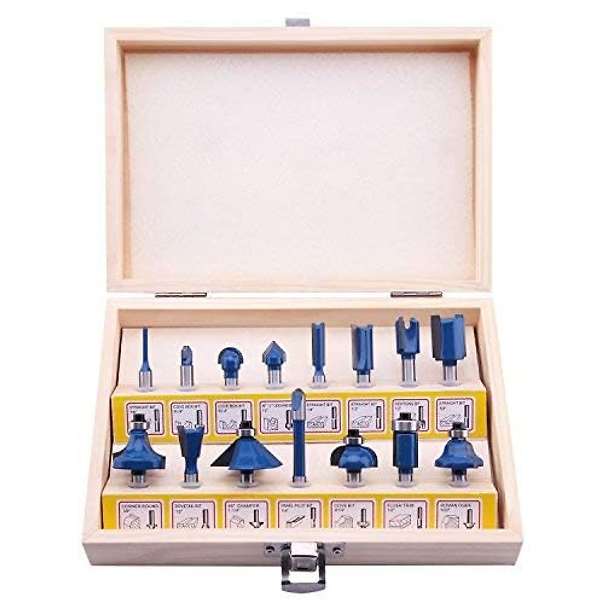 LU&MN Carbide Tipped Router Bits (15 PCS) with 1/4" Shank, Wood Milling Saw Cutter , All Purpose (Woodworking Tools for Home Improvement and DIY)