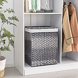GREENSTELL Laundry Hamper with 2 Removable Liner Bags, Divided Clothes Hamper, 110L Handwoven Synthetic Rattan Laundry Basket with Lid and Handles, Foldable & Easy to Install Gray 22.2x13.3x24 Inches