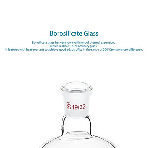 StonyLab Glass 50mL Heavy Wall Single Neck 1 Neck Round Bottom Flask RBF, with 19/22 Standard Taper Outer Joint - 50mL