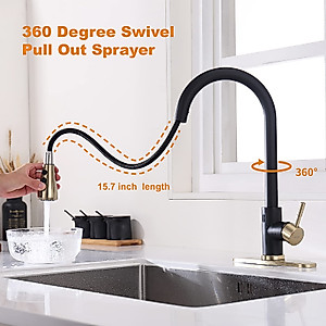 Touchless Kitchen Faucet with Pull Down Sprayer, Motion Sensor Kitchen Faucet with Kitchen Soap Dispenser, Single Handle High Arc Pull Out Faucet for Kitchen Sink RV Kitchen,Black and Polished Chrome