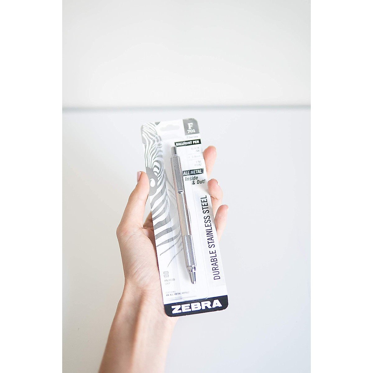 3 - Zebra F-701 Ballpoint Pens, Stainless Steel with Knurled Grip, Pk of 3 Pens