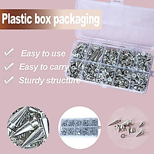 XKCWXY 354 Sets Punk Spikes and Studs Kit，8 Sizes Cone Spikes,Metal Tree Spikes Studs for Leathercraft and Punk Style Clothing Accessories DIY Craft Decoration
