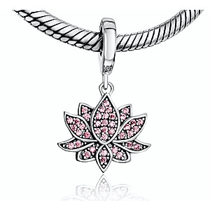 BOLENVI Dazzling Pink Lotus Yoga Yogi Buddhism 925 Sterling Silver Pendant Charm Bead For Pandora & Similar Charm Bracelets or Necklaces