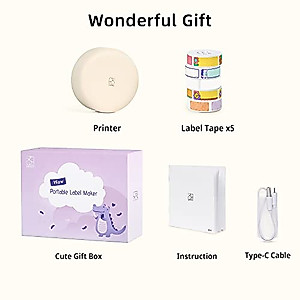 HPRT H11 Label Maker with Tapes, H11 Thermal Mini Label Printer Bluetooth Wireless for Storage, Home, Office, Classroom,Kids Items Organization Compatible with iPhone Android (5 Tapes Included)