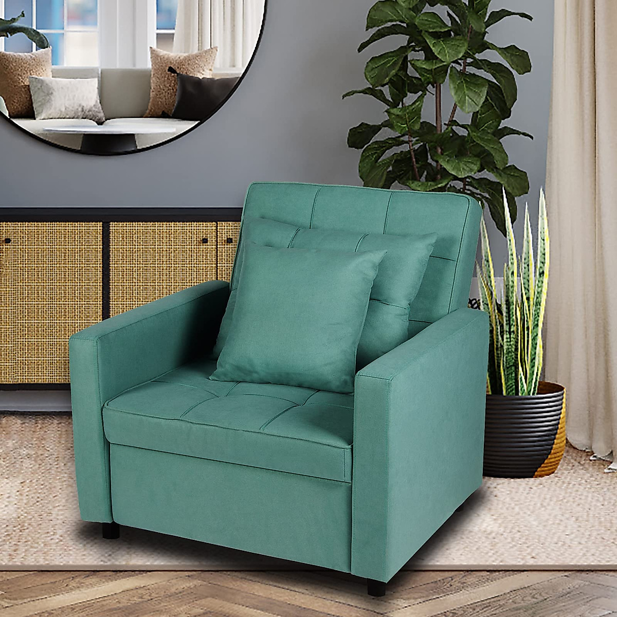 Polar Aurora Sofa Bed Chair 3-in-1 Convertible Chair Bed, Lounger Sleeper Chair, Single Recliner for Small Space with Adjustable Backrest (Green)