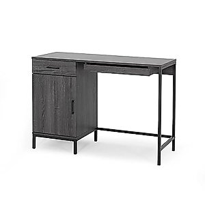 ENGERIO Home Office Desk with Storage Drawers, Computer Desk with Drawer Keyboard Tray, 43" Writing Study Desk Gaming Table, Retro Industrial Office Table Workstation (Dark Gray)