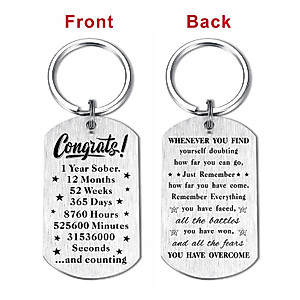 Laluminter 1 Year Sobriety Gifts for Women Men, One Year Sober Anniversary Keychain With Encouragement Quotes