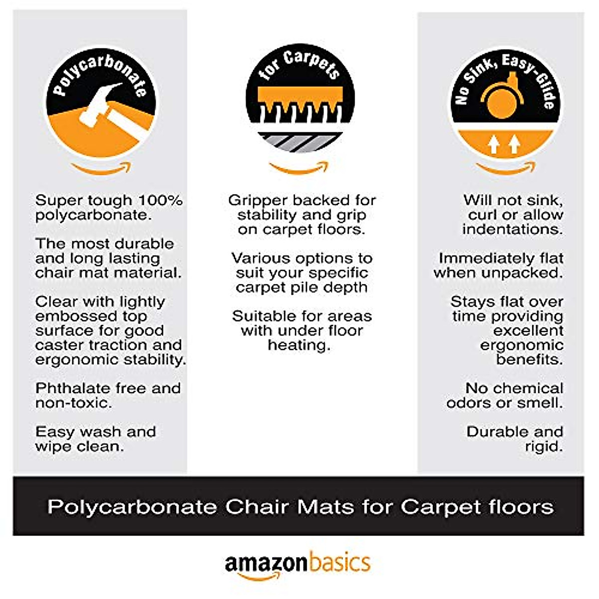Amazon Basics Polycarbonate Office Chair ‎Rectangular Mat for Low to Medium Pile Carpet, 35 x 47-Inch, Clear