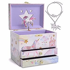 Jewelkeeper Unicorn Music Box & Little Girls Jewelry Set - 3 Unicorn Gifts for Girls - Unicorn Jewelry Box for Girls - Music Boxes for Girls