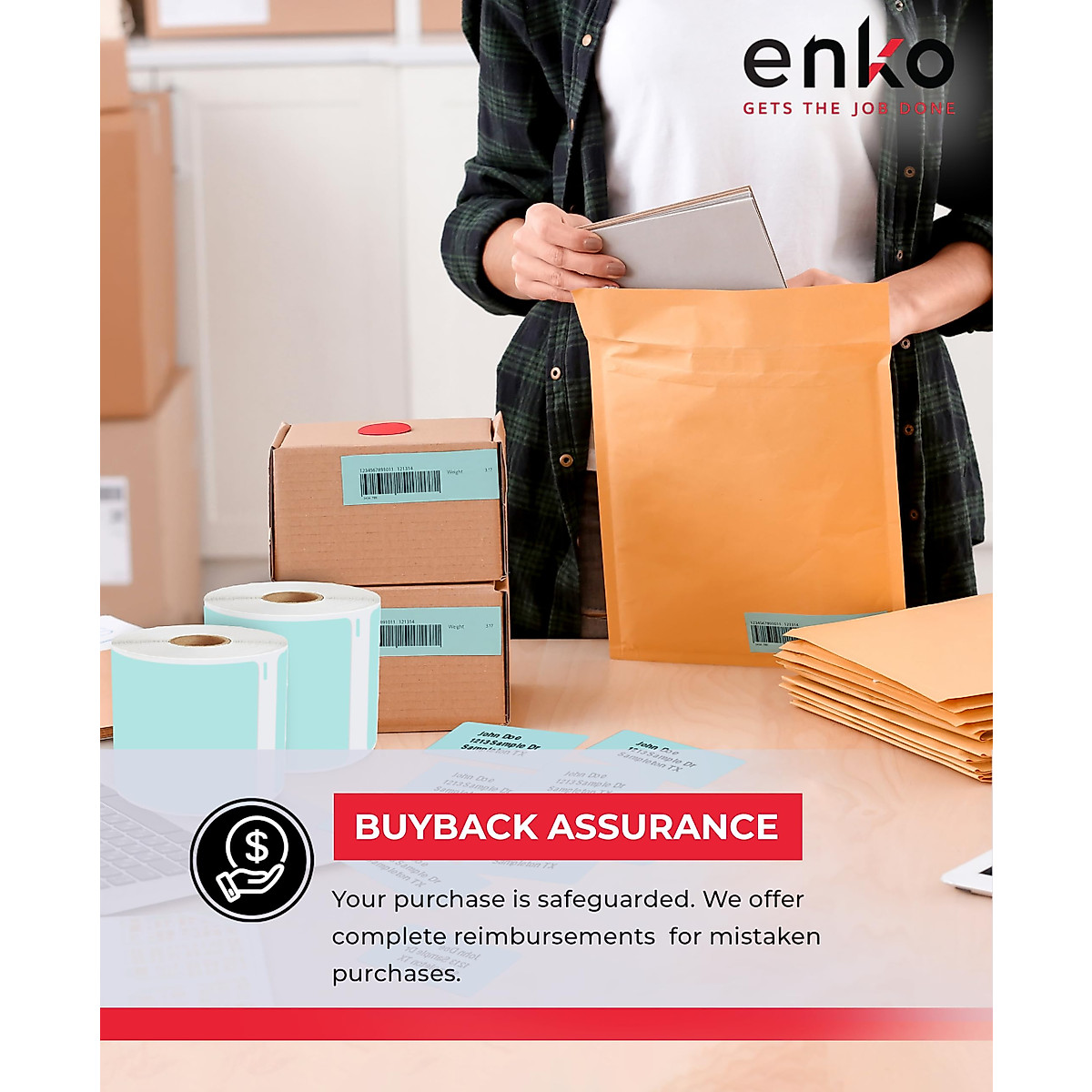 enKo [6 Rolls, 1800 Direct Thermal Labels] Blue Turquoise Compatible Colored for Dymo Labels 30256 - Stickers Label (2-5/16 x 4") Use with Dymo, Rollo Thermal Printer as Shipping & Mailing Labels