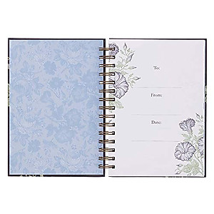 Christian Art Gifts Journal w/Scripture Grace Romans 3:22 Bible Verse Blue Floral 192 Ruled Pages, Large Hardcover Notebook, Wire Bound
