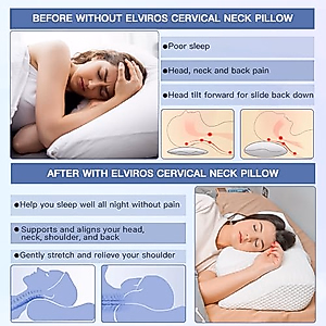 Elviros Memory Foam Cervical Pillow, Ergonomic Contour Pillow for Neck and Shoulder Pain Relief, Orthopedic Sleeping Bed Pillows for Side, Back and Stomach Sleepers (Dark Grey)