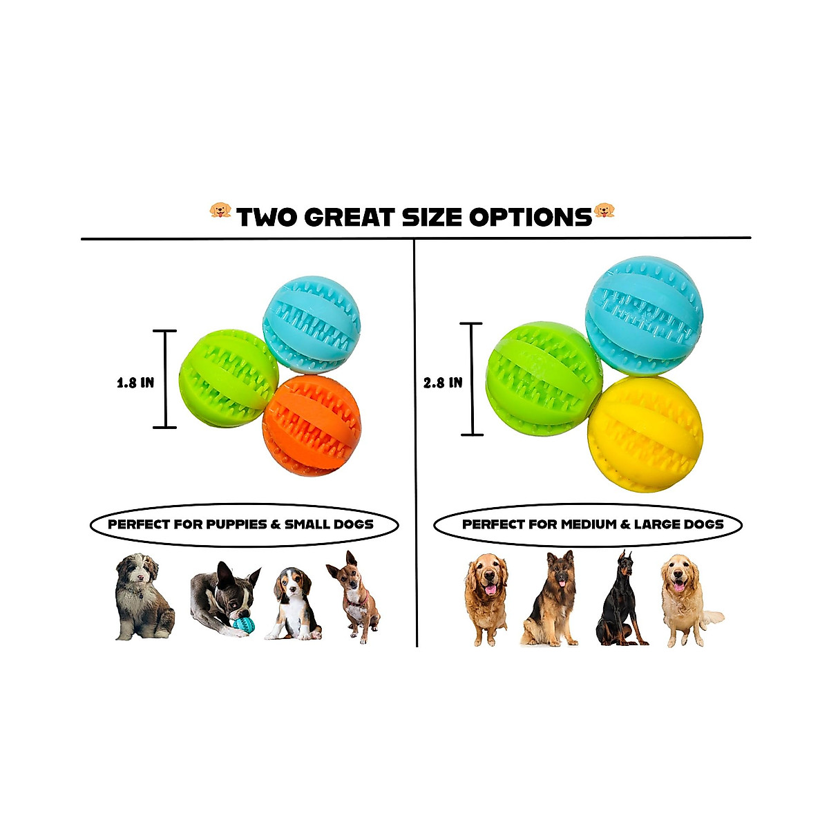 Stocking Stuffers For Dogs - Dog Chew Toys 3-Pack - Dog Teething Toy Treat Balls - Dental Cleaning Balls - Nontoxic Interactive Dog Toys - Dog Puzzle Toys (2.8in - Medium / Large Dog)