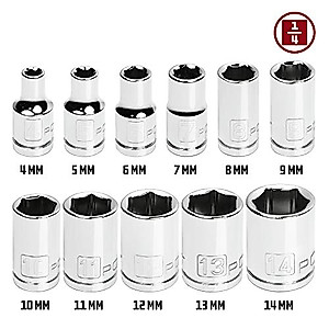 Powerbuilt 11 Piece Metric Shallow Socket Set, 1/4-Inch Drive, 6 Point, Dual Grease Rings, Size Markings - 640498