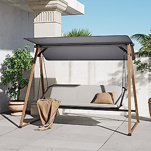 Grand Patio Outdoor Herning 3-Seat Steel Adjustable Canopy Swing, Porch Swing with Removable Cushion for Lawn Backyard Garden Poolside, Grey