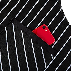 DUSKCOVE 2 Pack Kitchen Cooking Aprons with 3 Pockets for Women and Men, Soft and Breathable Cotton Polyester Fabric, Striped Apron Bibs with Adjustable Neck Strap for Baking, BBQ, Cooking, Crafting