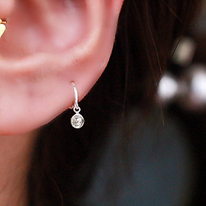 CZ Bezel Dangle Hoop Earrings for Women Girls 925 Sterling Silver Charms Minimalist Tiny Round Cubic Zirconia Drop Dangling Cartilage Helix Tragus Diamond Solicate Hypoallergenic Jewelry (Silver)
