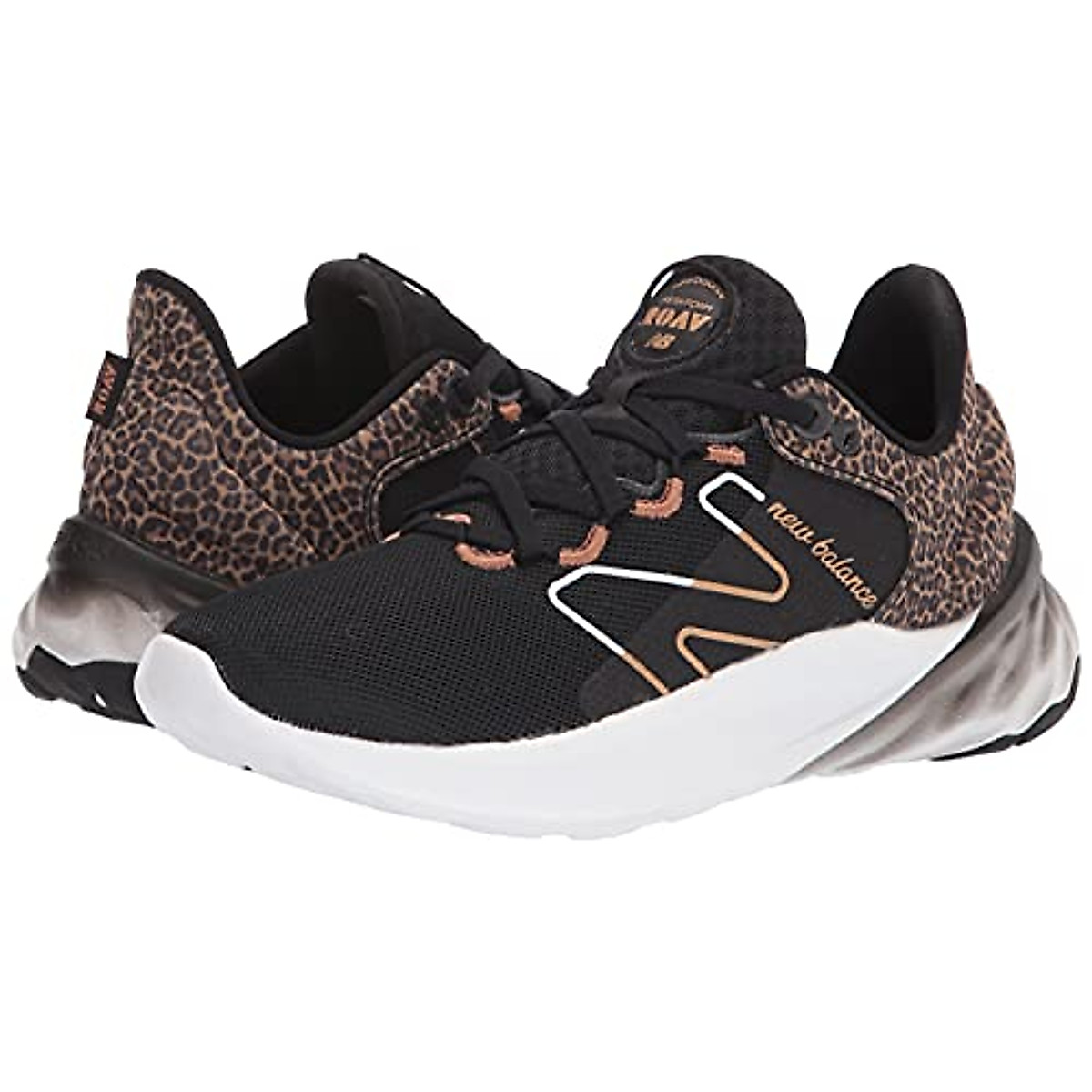 New Balance Women's Fresh Foam Roav V2 Sneaker, Black/White/Copper Metallic, 8