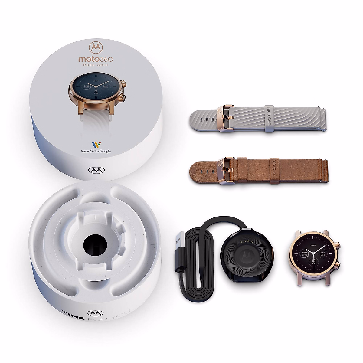 Moto 360 3rd Gen 2020 - Wear OS by Google - The Luxury Stainless Steel Smartwatch with Included Genuine Leather and High-Impact Sports Bands - Gold (Renewed)