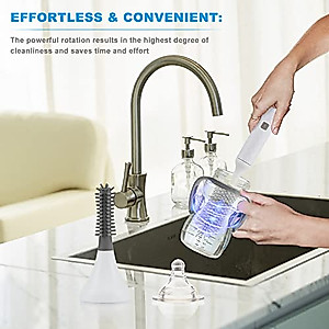 WHNL Electric Bottle Brush, 4 Piece Bottle Brush Set with Baby Bottle Brush Cleaner, Nipple Brush, Pacifier Cleaner, Straw Cleaner Brush, Gifts for Newborns and Mothers, White